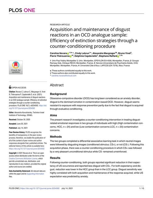 Acquisition and maintenance of disgustreactions in an OCD analogue ...