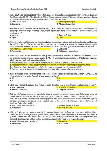 EXAMEN RESIDENTADO 2025 PARTE B CON CLAVE | Medimania.pe | uDocz