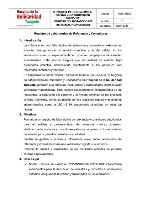 Registro de Laboratorios de Referencia y Consultor | Josue Silva Ora | uDocz