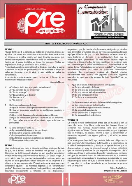 TEXTO Y LECTURA EJERCICIOS PRE SAN JERONIMO | Albert | uDocz