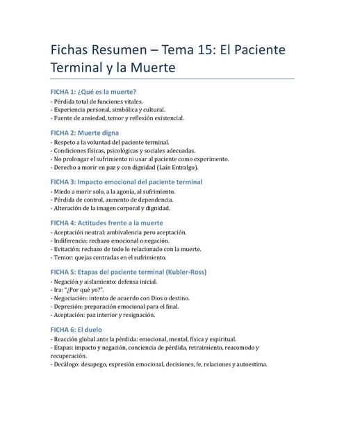 Fichas Resumen Paciente Terminal Muerte | Einar | uDocz