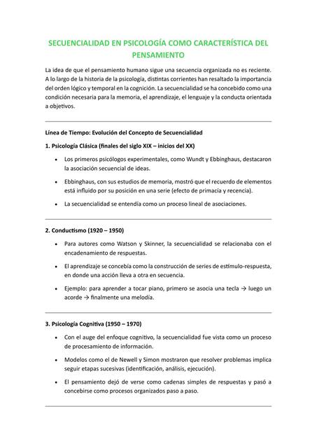 Secuencialidad en psicología como característica del pensamiento | uDocz