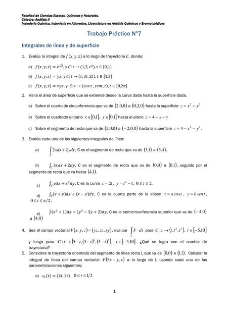 Integrales de línea y superficie - Trabajo Práctico N7 - Análisis II | Jazmine Nikkinen | uDocz