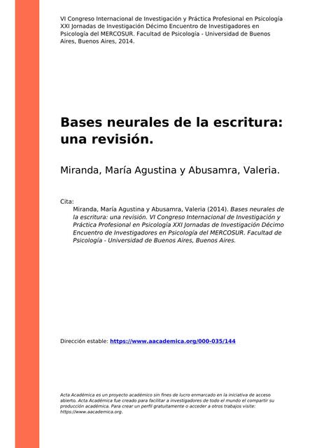 Bases neurales de la escritura | Monica | uDocz