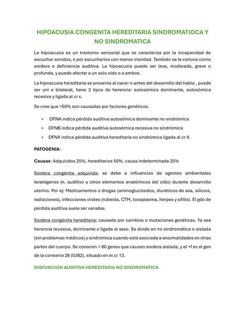 HIPOACUSIA CONGENITA HEREDITARIA | Mariaan Cebreros | uDocz