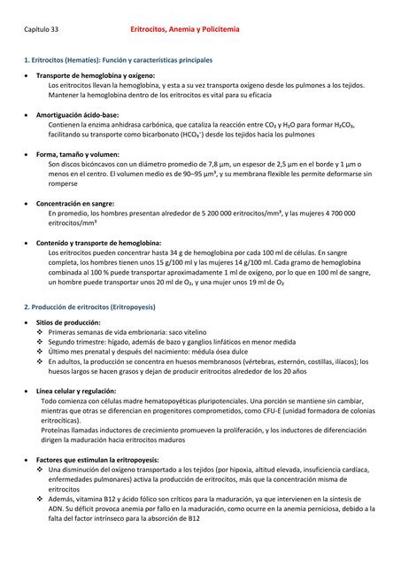 Capítulo 33 Eritrocitos anemia y policitemia guyton y hall | Karen Quiroz Zurita | uDocz