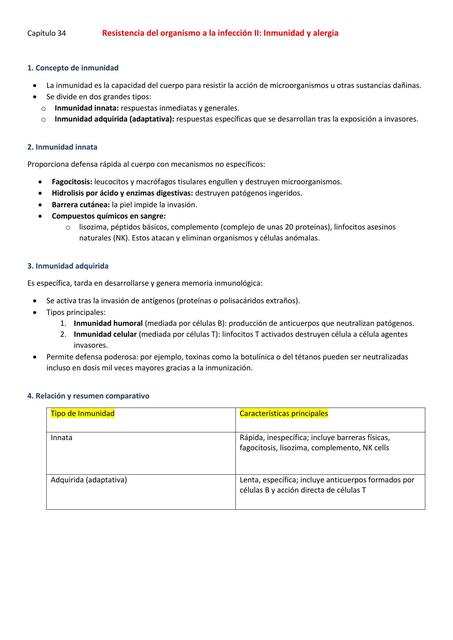 Capítulo 34 Resistencia del organismo a la infeccion guyton y hall | Karen Quiroz Zurita | uDocz
