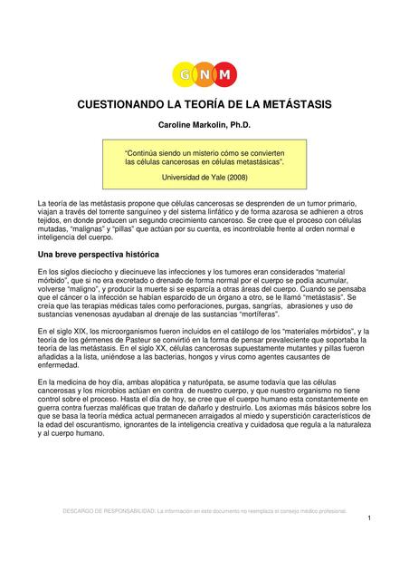 La teoria de la metastasis Caroline Markolin | Emanuel | uDocz
