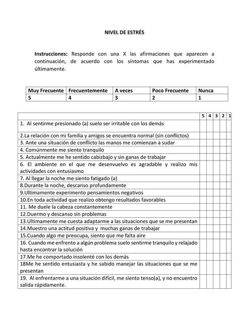 Test Nivel de estrés | Berzai | uDocz