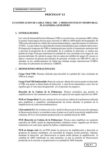Práctica 13 CUANTIFICACION DE CARGA VIRAL VIH | Jose Javier | uDocz