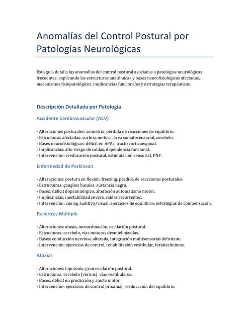 Guia Anomalias Control Postural Patologias | Julia | uDocz