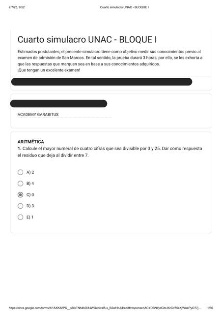 CLAVES DEL 4TO SIMULACRO UNAC | Sebastián99 | uDocz