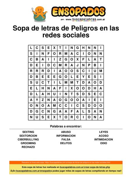 sopa de letras de peligros en las redes sociales | nursing.cvc | uDocz