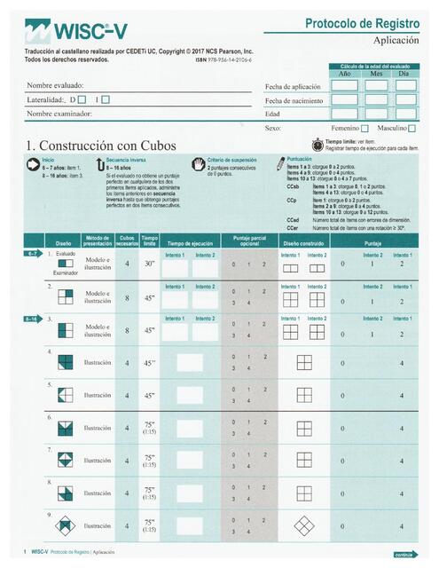 PROTOCOLO DE REGISTRO APLICACION WISC V 1 | yasna | uDocz