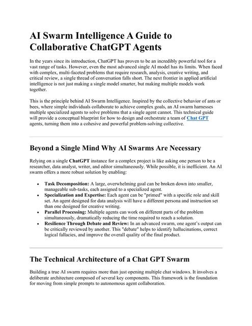 AI Swarm Intelligence A Guide to Collaborative ChatGPT Agents | ChatGPT Free | uDocz