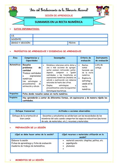 E2 S3 SESIÓN D2 MAT SUMA EN RECTA NUMERICA | Arinela | uDocz