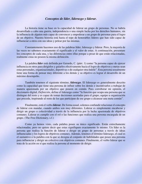Conceptos de lider liderazgo y liderar | Nerfhy González | uDocz
