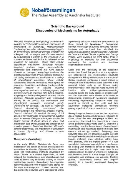 Scientific Background – Discoveries Of Mechanisms For Autophagy [Pdf] | HackerNews | uDocz