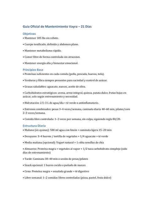 Guia Mantenimiento Vayra 21 dias | Valery | uDocz