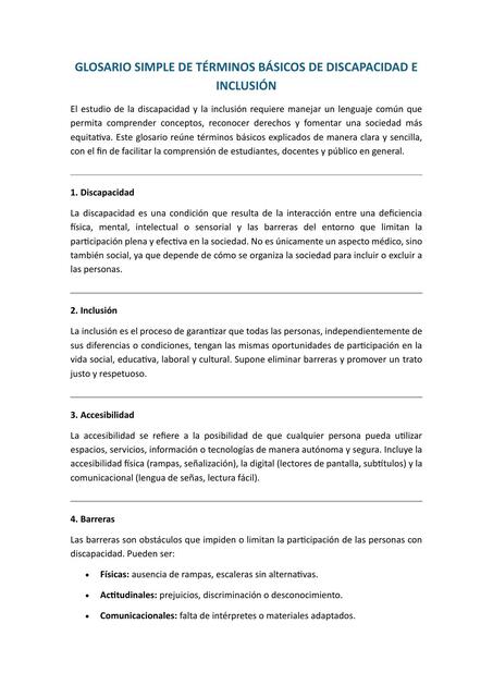 Glosario simple de términos básicos de discapacidad e inclusión | Culturizate Conmigo | uDocz