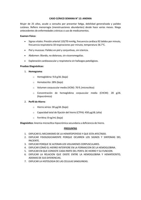 CASO CLÍNICO SEMANA 12 ANEMIA | Jos | uDocz