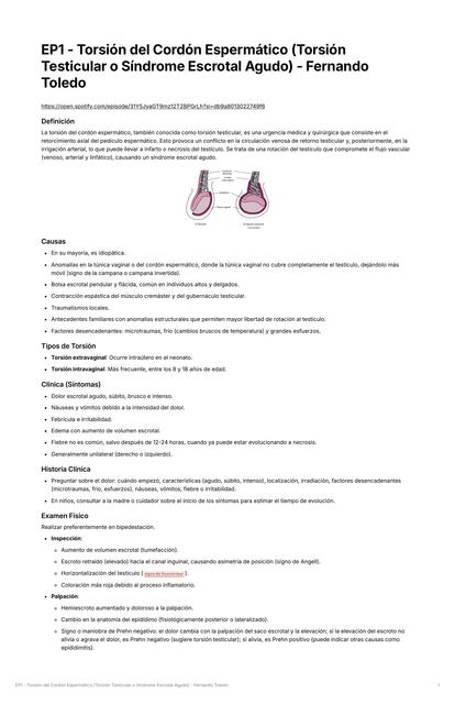 EP1 Torsión del Cordón Espermático | Fernando Toledo - TOLEDO MED | uDocz