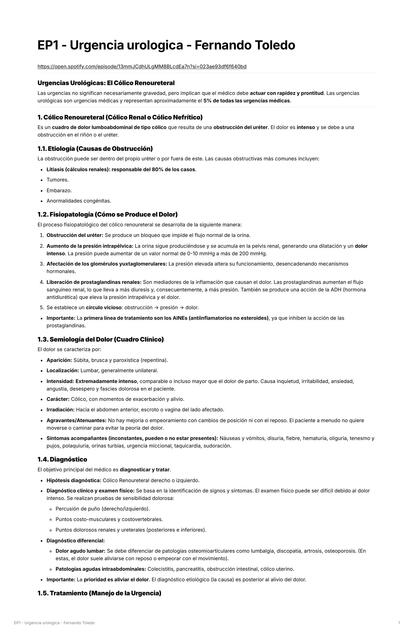 EP1 Urgencia urologica Fernando Toledo | Fernando Toledo - TOLEDO MED | uDocz
