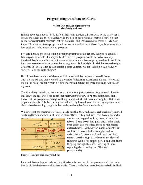 Programming With Punched Cards 2005 Pdf Hackernews Udocz