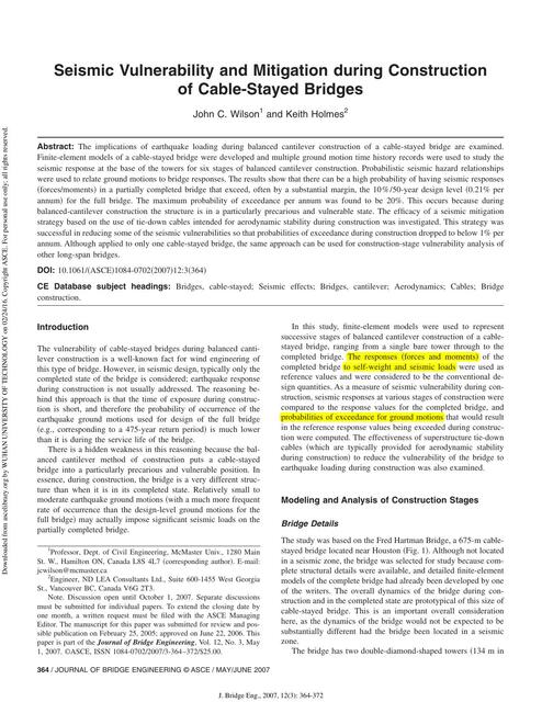Seismic Vulnerability And Mitigation During Construction Od Cable Stayed Bridges.Pdf | Boris ...