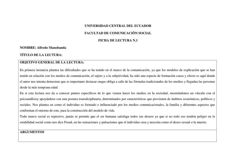 Analisis de lectura | alfredo manobanda | uDocz