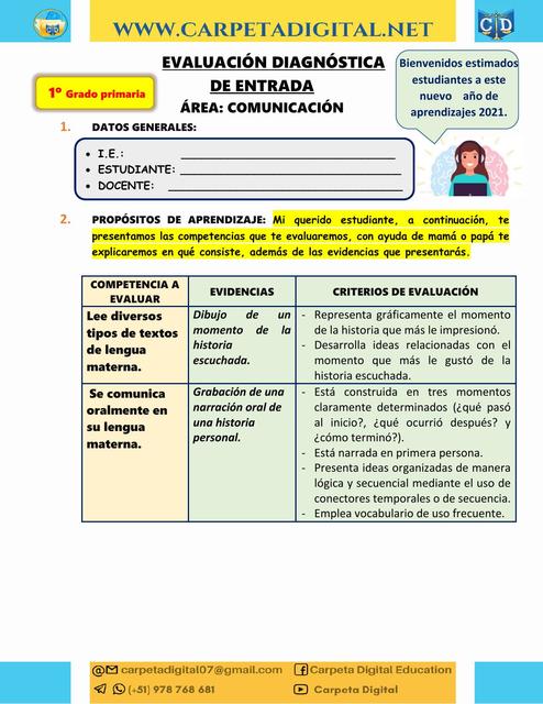 Evaluación Diagnóstica Comunicación 1 | lisbeth criollo samaniego | uDocz