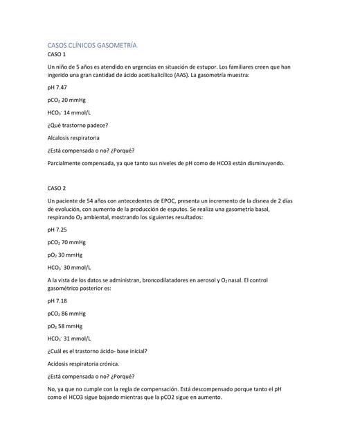 Casos Clínicos Gasometría | Daniela Gómez | uDocz