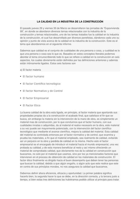 La Calidad En La Industria De La Construcci N | Junior Waldir Guerrero Flores | uDocz