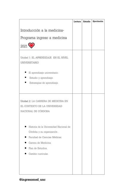 Programa introducción a la medicina UNC | ingresomed_unc | uDocz