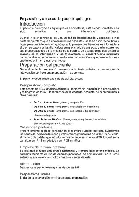 Preparación y cuidados del paciente quirúrgico | Aura Ester Peréz Rada ...
