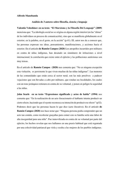 Analisis conciso de 3 autores de temas sociales | alfredo manobanda | uDocz