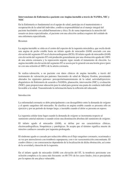Intervenciones de Enfermería a paciente con Angina inestable a través ...