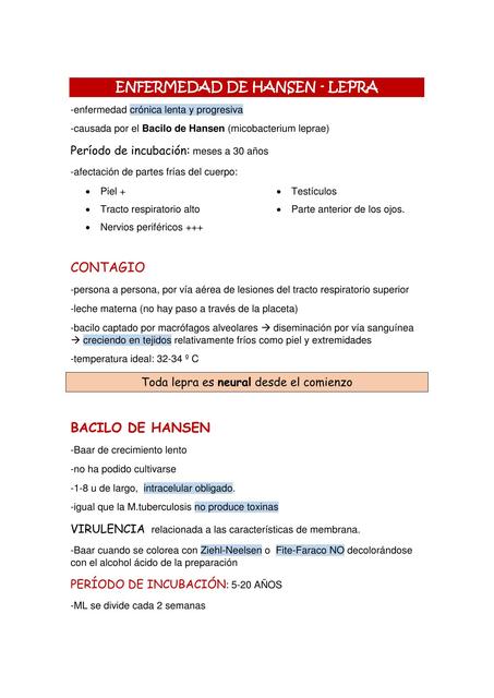 Enfermedad de Hansen-Lepra | Albert Gonzalez | uDocz