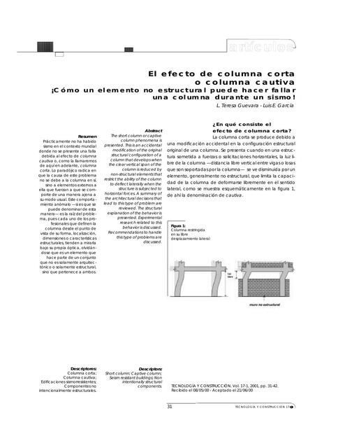 El Efecto De Columna Corta O Columna Cautiva. Como Un Elemento No ...