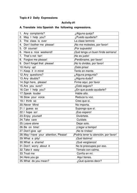 Daily Expressions English | Rosette Martínez | uDocz