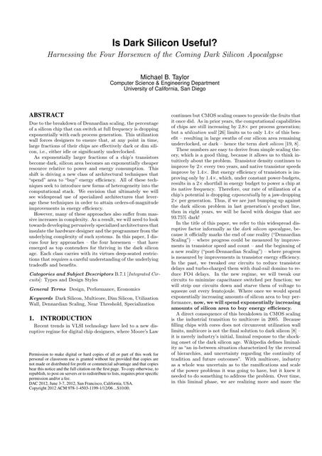 Is Dark Silicon Useful? (2012) [Pdf] | HackerNews | uDocz