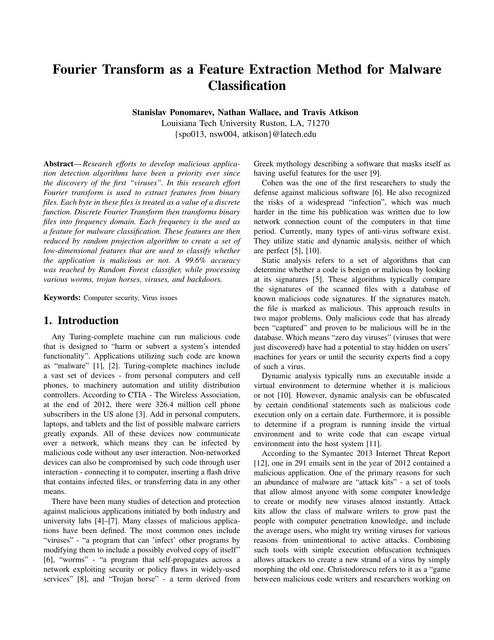 Fourier Transform As Feature Extraction For Malware Classification [Pdf ...