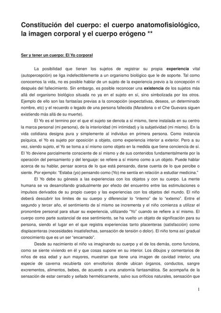 Constitución del cuerpo: el cuerpo anatomofisiológico, la imagen ...