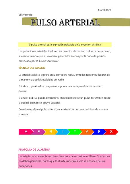 Resúmenes de Pulso arterial | Descarga apuntes de Pulso arterial