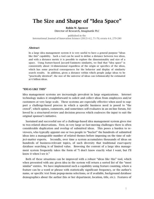The Size And Shape Of “idea Space” 2011 [pdf] Hackernews Udocz