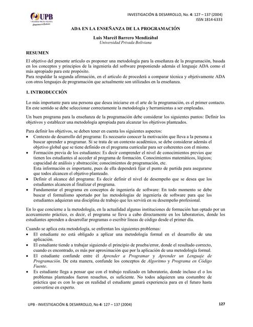 Ada En La Enseñanza De La Programación Luis Barrero | Marcus ...