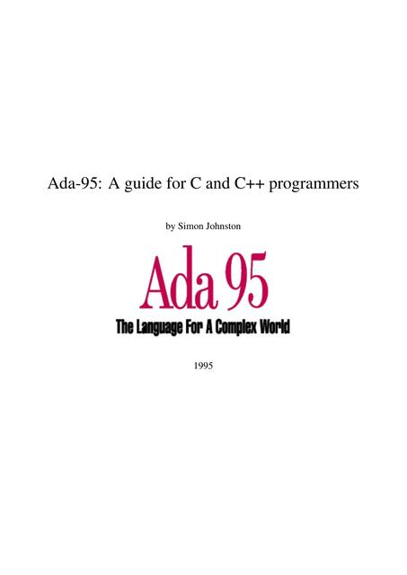 Ada 95 A Guide Fir C And C++ Programmers | Marcus Programador | uDocz