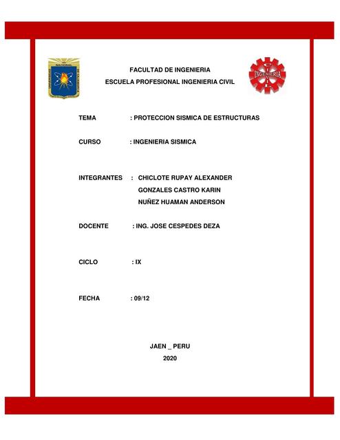 Protección Sísmica de Estructuras | Alexander Asuncion Chiclote Rupay ...
