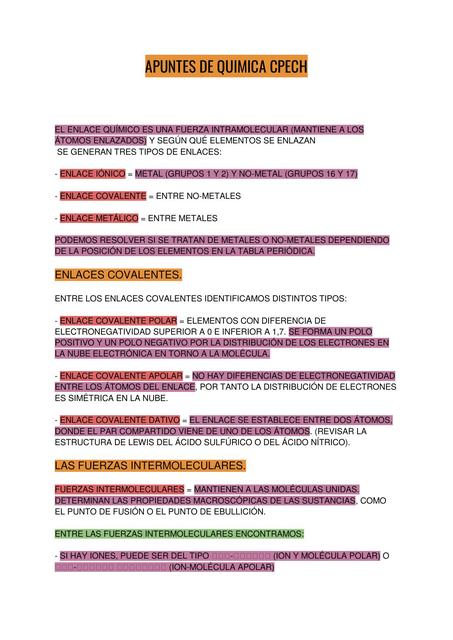 Apuntes de Enlaces Químicos | RENATO FICA VILLALOBOS | uDocz