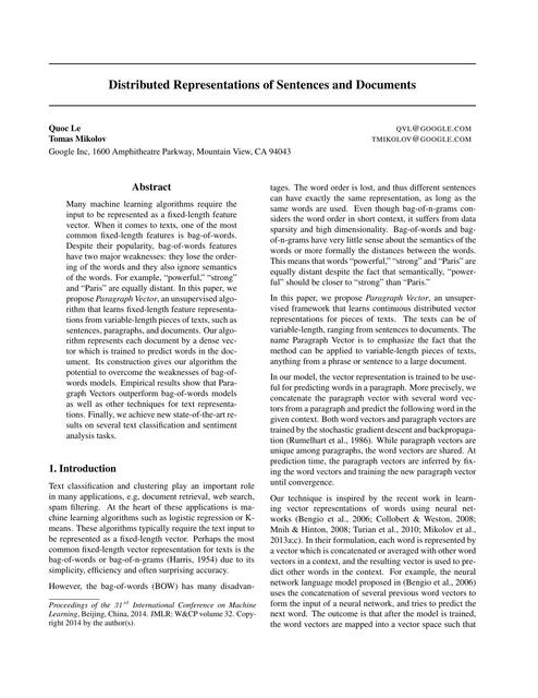 Flashcards de Distributed Representations Of Sentences And Documents (The Paragraph Vector ...